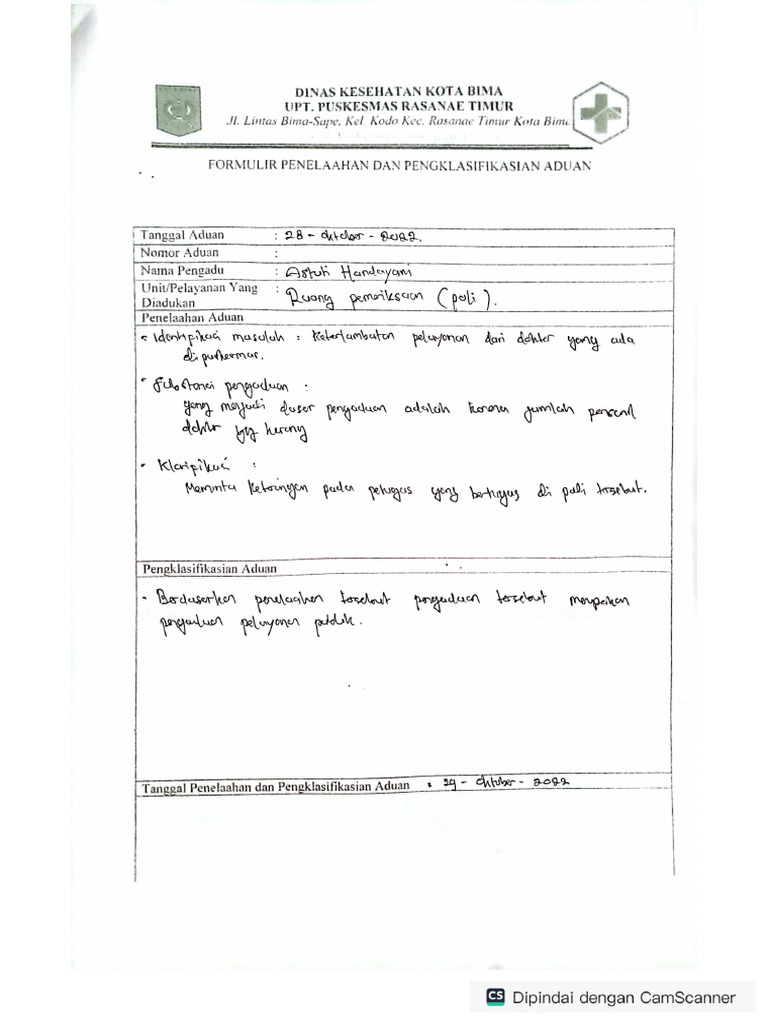 Form Penelaahan Dan Pengklasifikasian Aduan | PDF