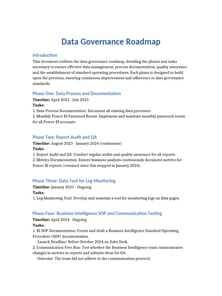 Data Governance Roadmap | PDF