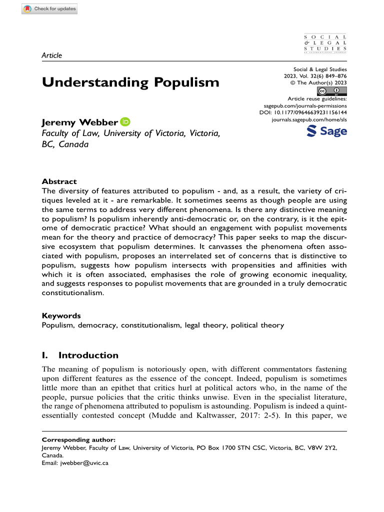 Webber 2023 Understanding Populism | PDF