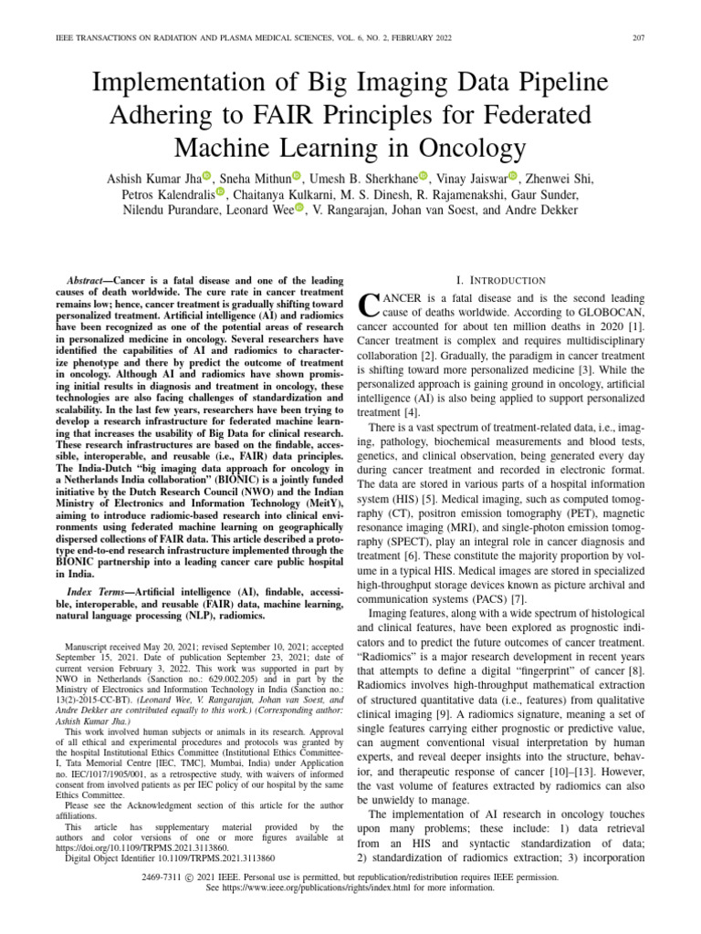 Implementation of Big Imaging Data Pipeline Adhering To FAIR Principles For Federated Machine ...