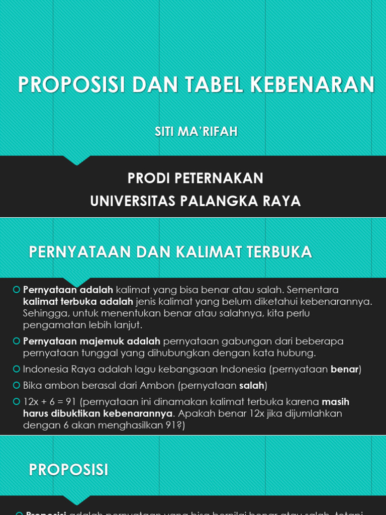 Proposisi Dan Tabel Kebenaran | PDF