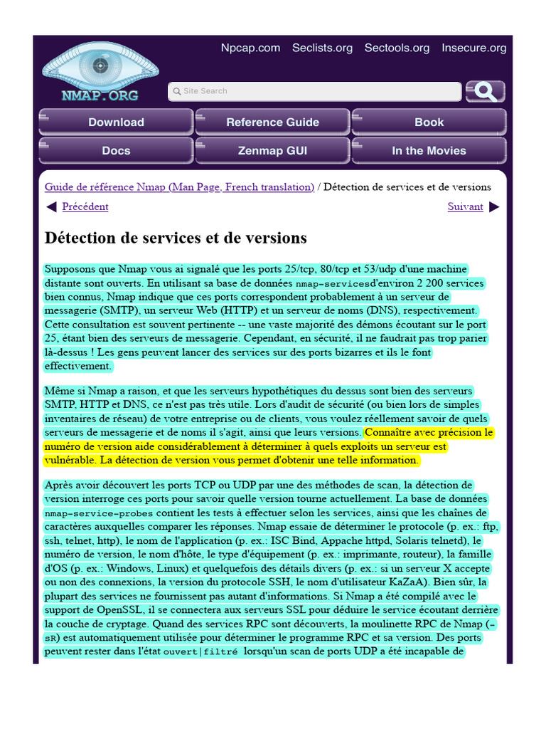 Détection de Services Et de Versions Guide de Référence Nmap (Man Page ...