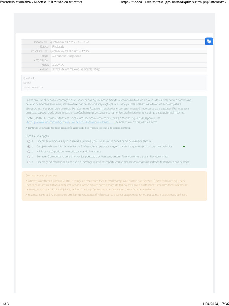 Exercício Avaliativo - Módulo 1 Revisão Da Tentativa | PDF