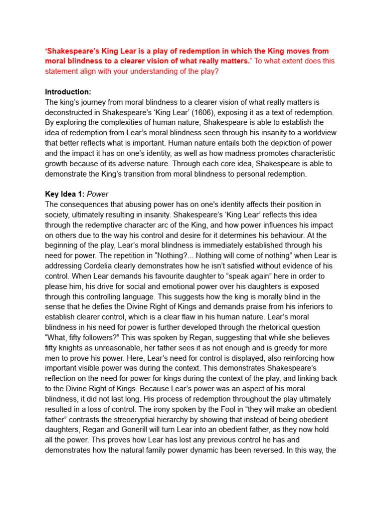 King Lear Essay | PDF