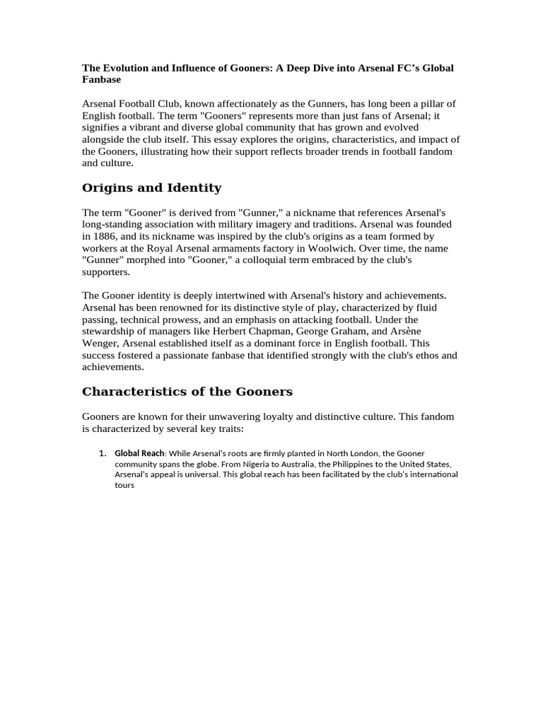 The Evolution and Influence of Gooners | PDF