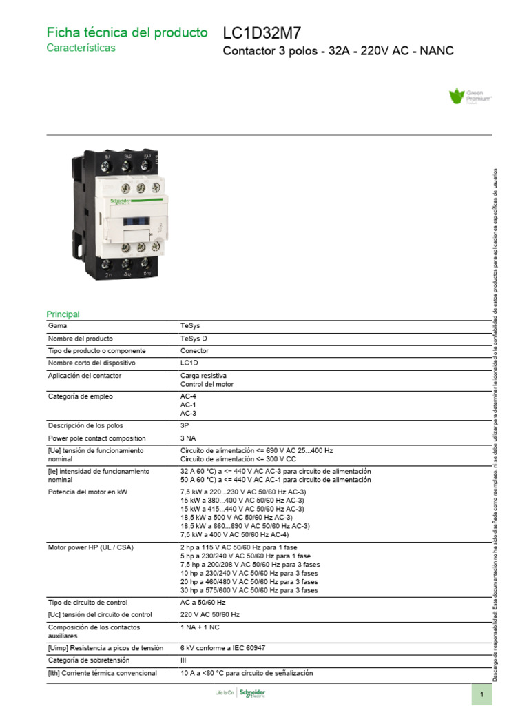 Contactor Schneider LC1D32 | PDF