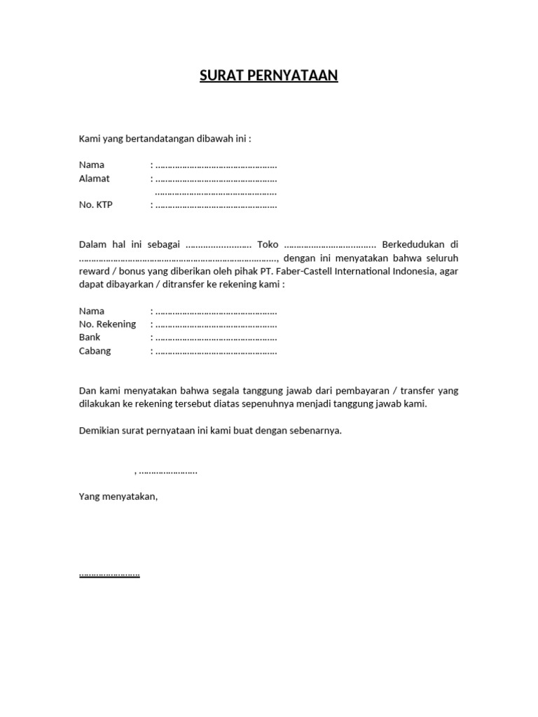 Surat Pernyataan Rekening Reward-Bonus | PDF