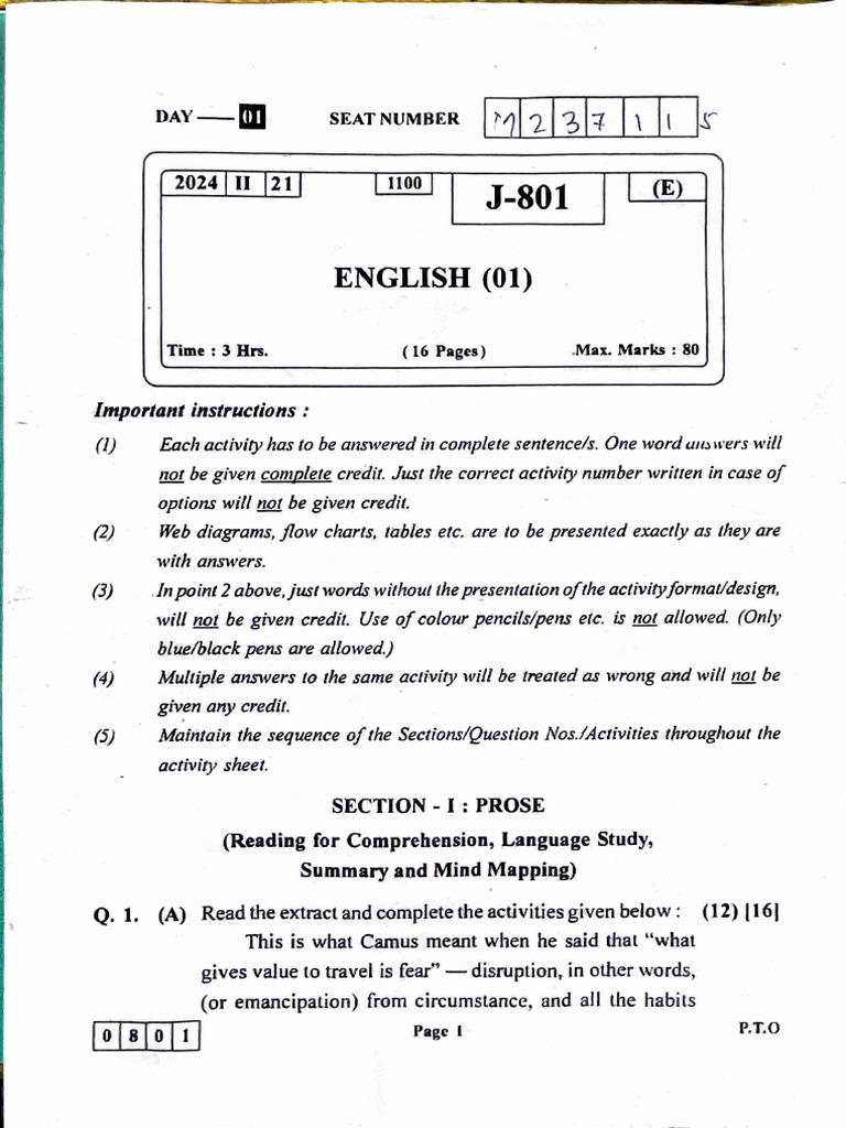HSC English Feb 2024 | PDF