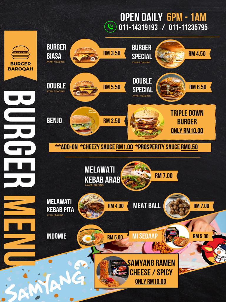Black Yellow Modern Burger Bar Food Menu | PDF