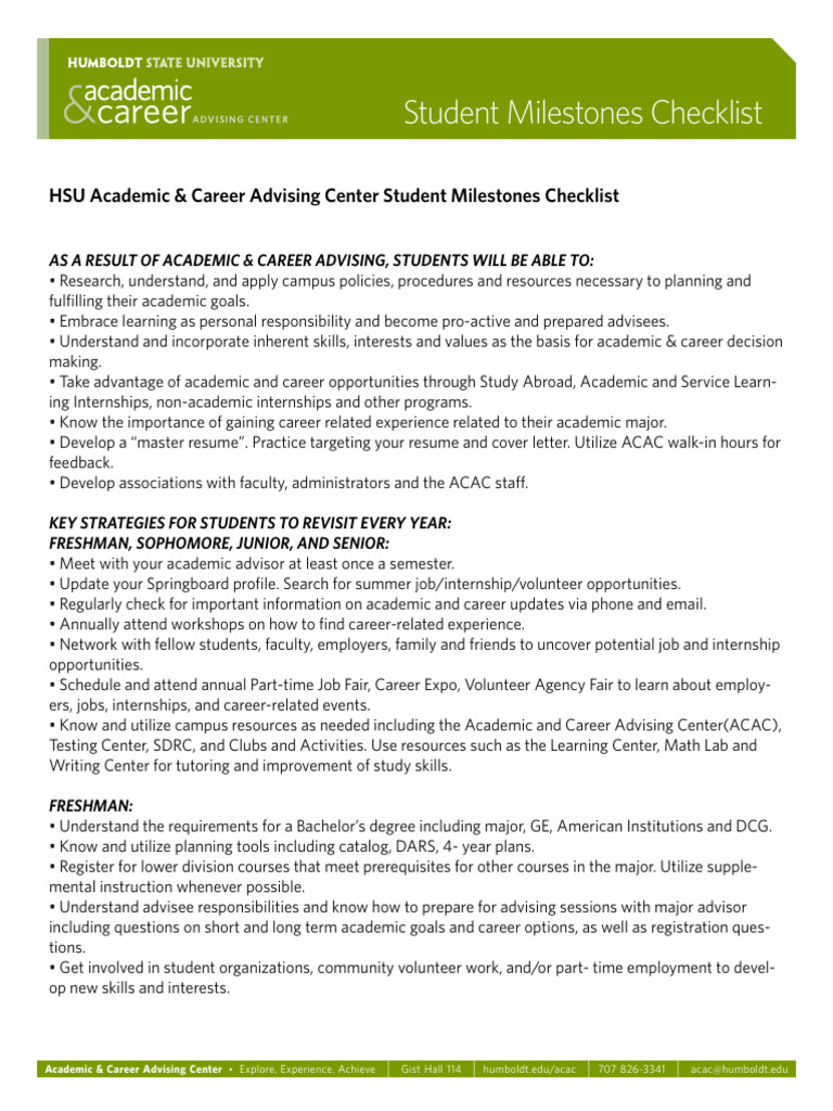 Student Milestones 4 Year Plan | PDF | Internship | Career & Growth