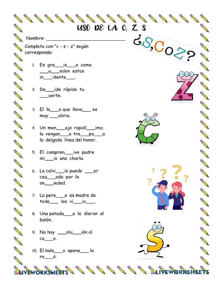 Ortografía: palabras con c s z | PDF