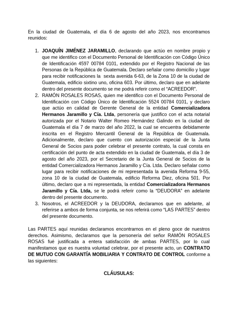 (Contrato Revolvente) Contrato de Mutuo Con Grantía Mobiliaria Sobre Inventario Revolvente Con ...