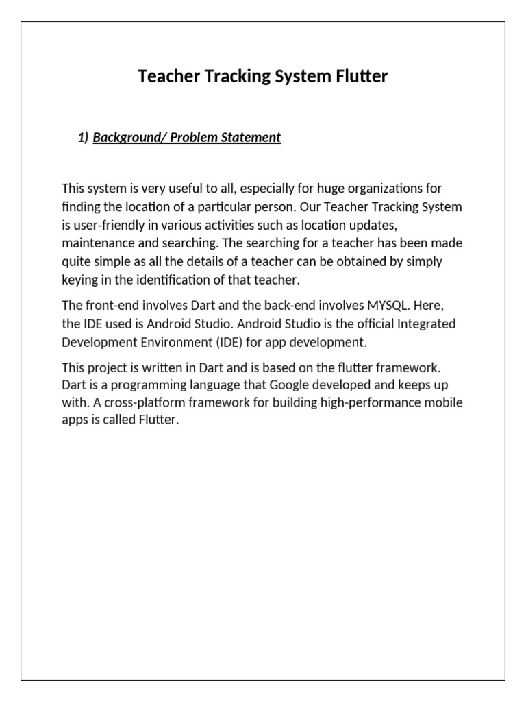 Teacher Tracking System Flutter: 1) Background/ Problem Statement | PDF