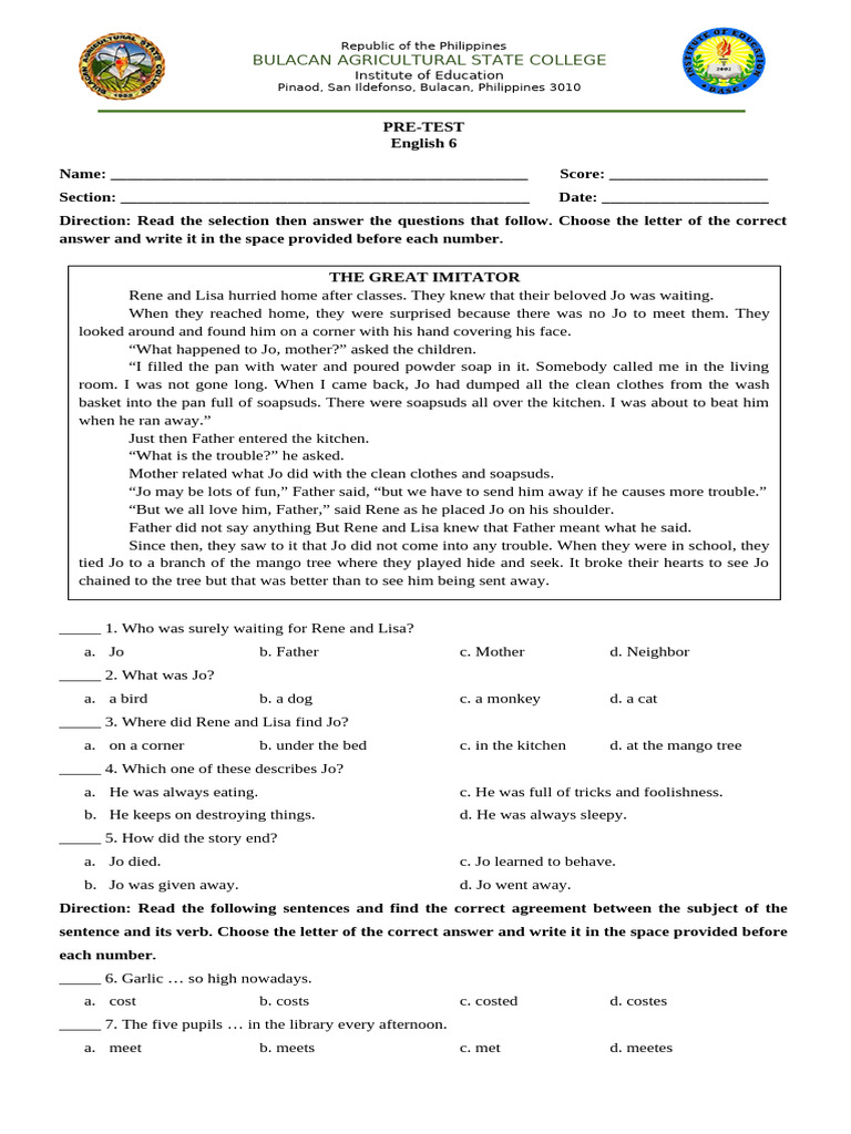 Pre Test | PDF