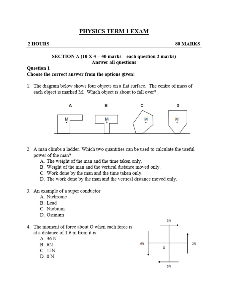 Physics Term 1-Exam-2024-Q | PDF
