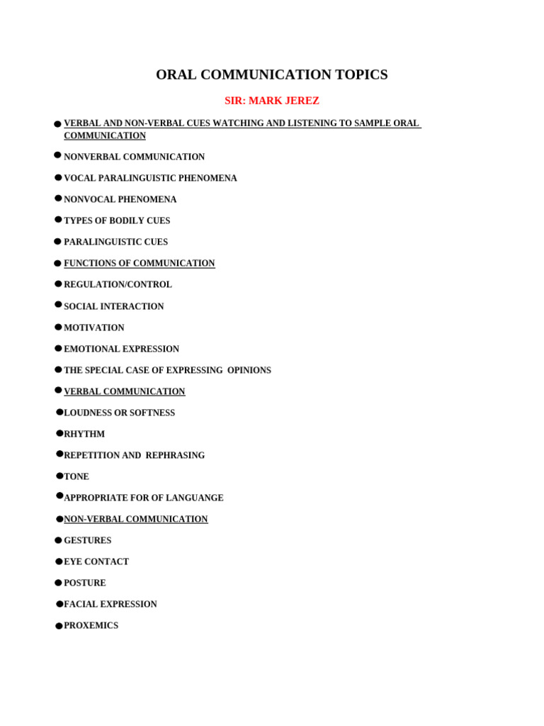 Oral Communication Topics | PDF