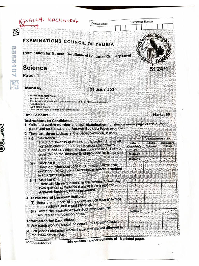 Science P1 GCE 2024 QP & MS | PDF