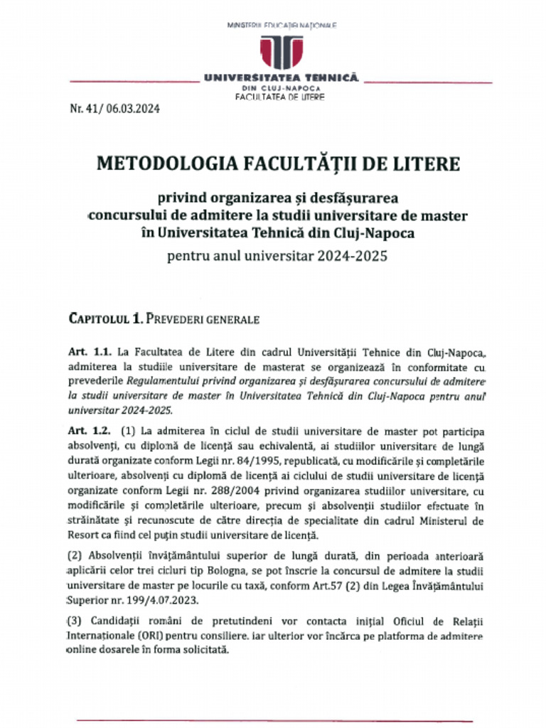 Metodologie Master 2024 LITERE CUNBM | PDF