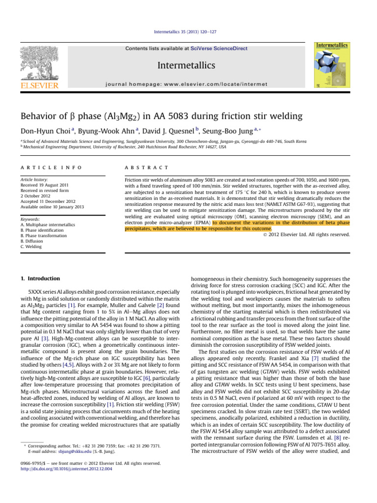 Beta Phase-Behavior of B Phase (Al3Mg2) in AA 5083 During Friction Stir ...