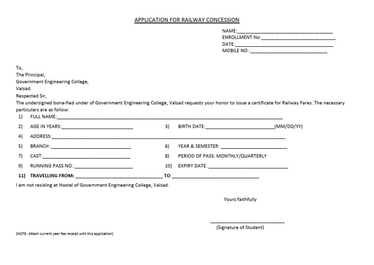 APPLICATION_FOR_RAILWAY_PASS_CONCESSION (1) | PDF