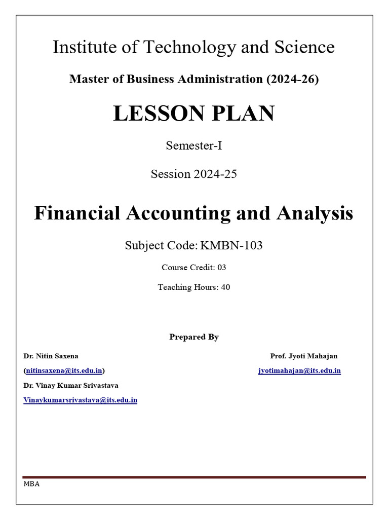 FAA (Lesson Plan) MBA-I Sem. (2024-26) | PDF