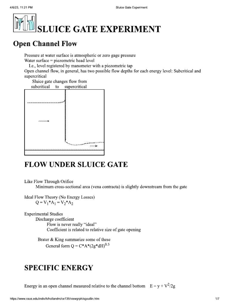 Sluice Gate Experiment | PDF