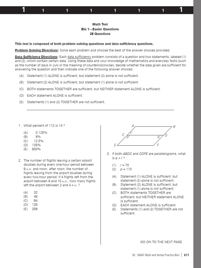 GMAT Math and Verbal Practice Bin | PDF
