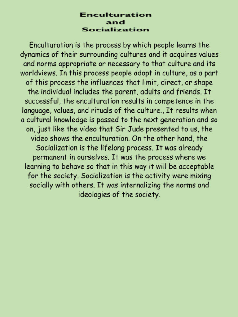 Enculturation and Socialization | PDF