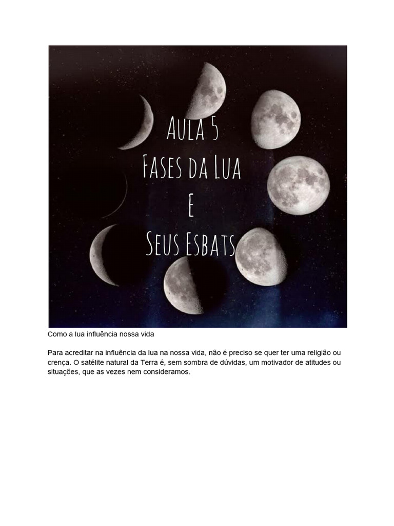 Aula 5 - Fases Da Lua e Seus Esbats | PDF