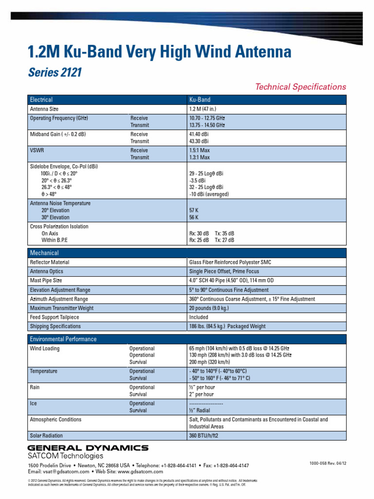 Series 2121 VHW Ku Spec 1000-058-1 | PDF