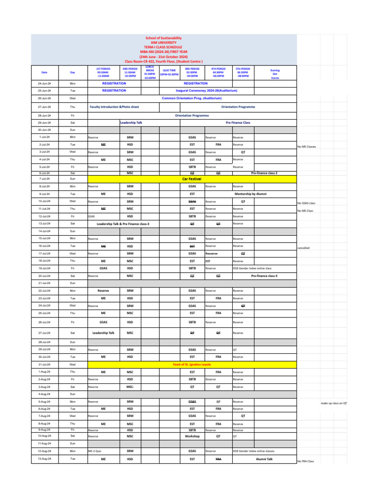 Class Schedule Updated | PDF