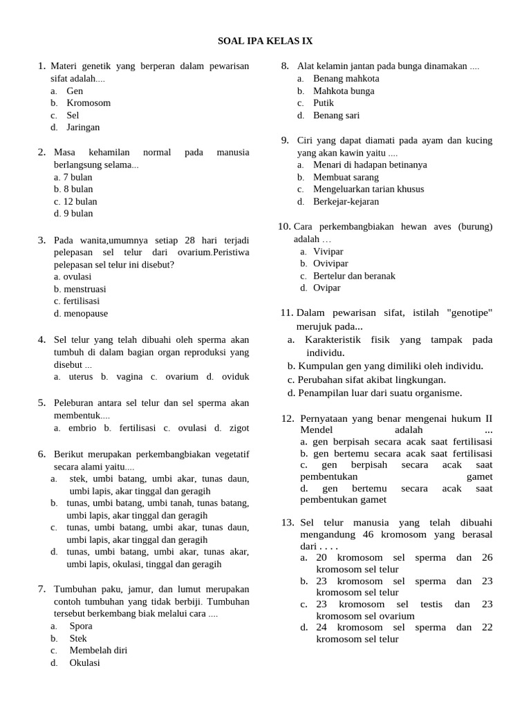 SOAL UAS IPA Kelas 9 | PDF