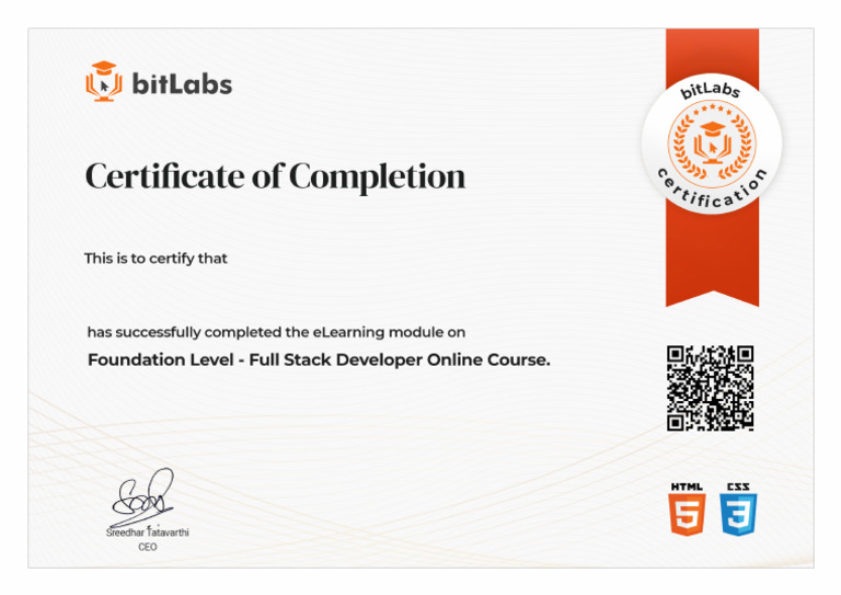 HTML Amp CSS Course Completion Certificate | PDF