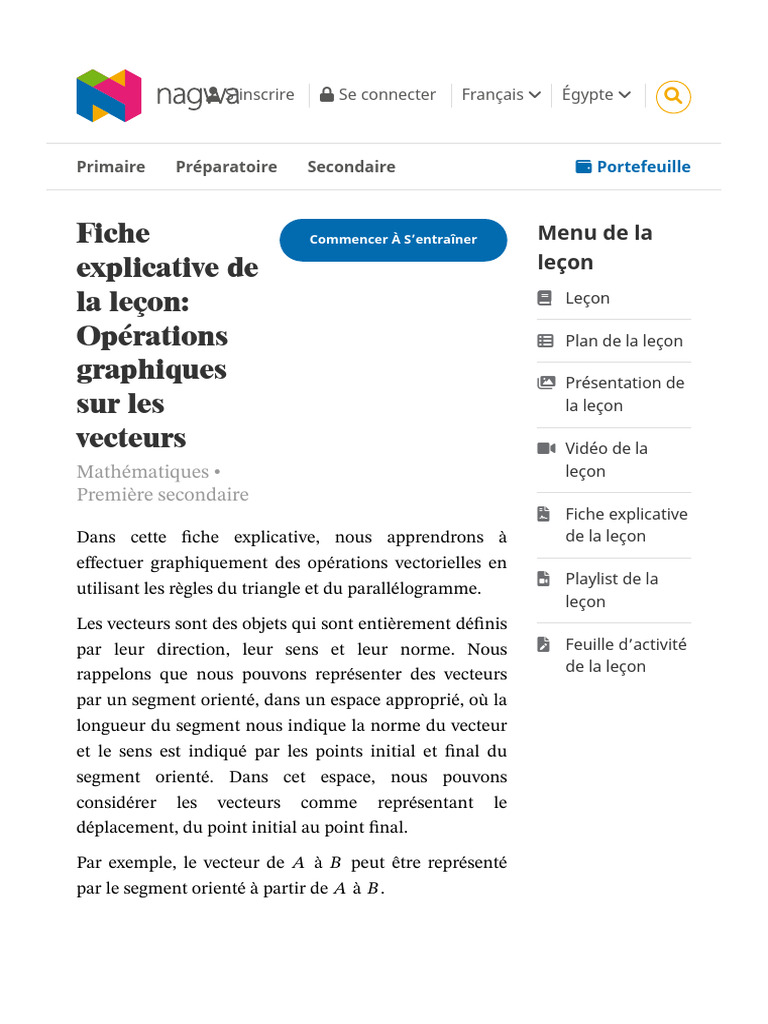 Fiche Explicative de La Leçon - Opérations Graphiques Sur Les Vecteurs ...