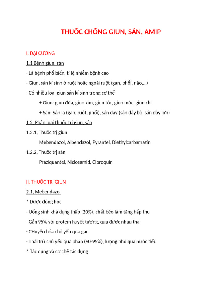 THUỐC CHỐNG GIUN, SÁN, AMIP | PDF | Wellness