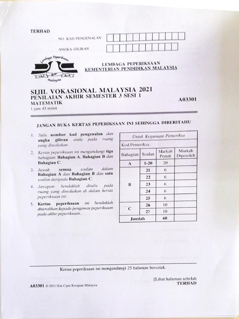 SVM 2021 Penilaian Akhir Semester 3 Sesi 1 | PDF