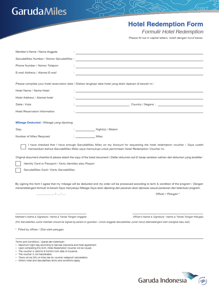 Formulir Hotel Redemption | PDF