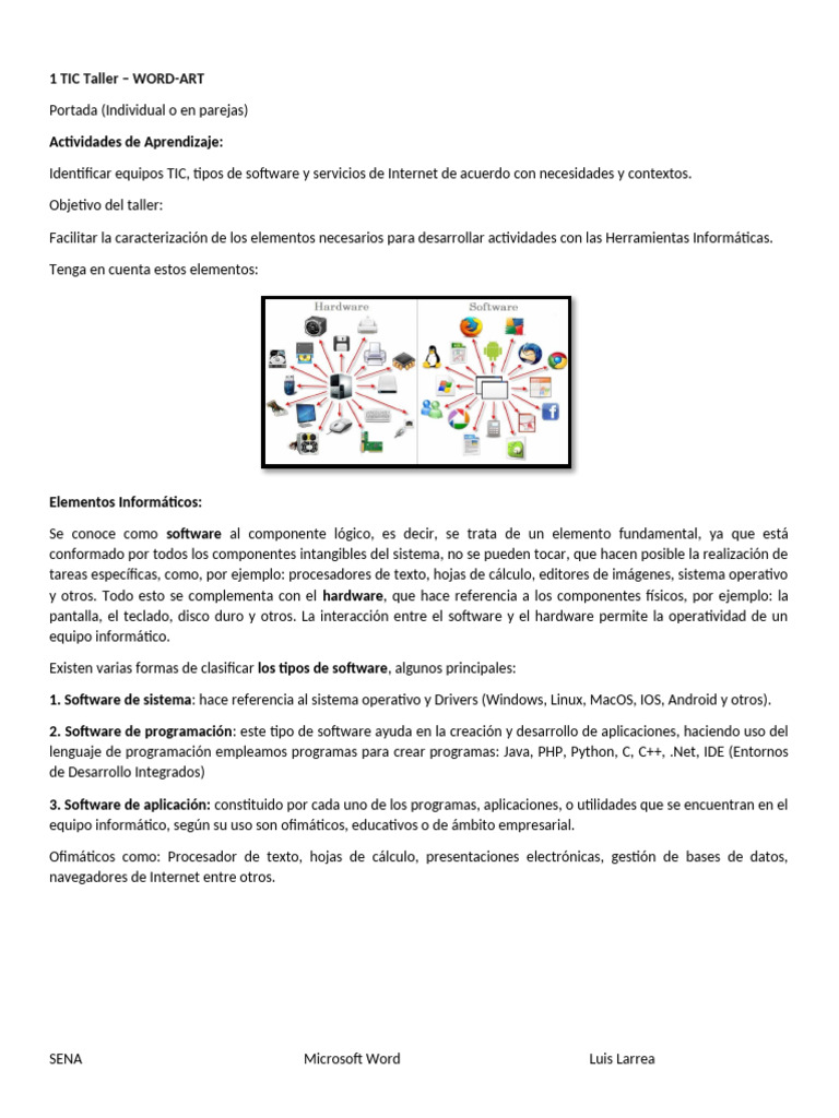 1 TIC Taller - WORD - ARbT | PDF | Computer Engineering | Computer Programming