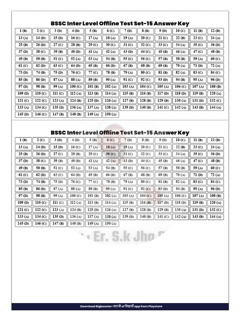 BSSC Inter Level Offline Test Set-15 Answer Key | PDF