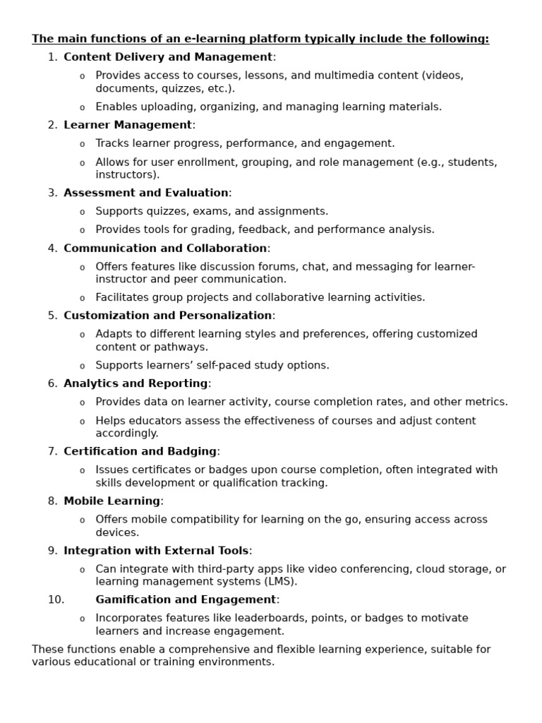 The Main Functions of An Elearning Website | PDF