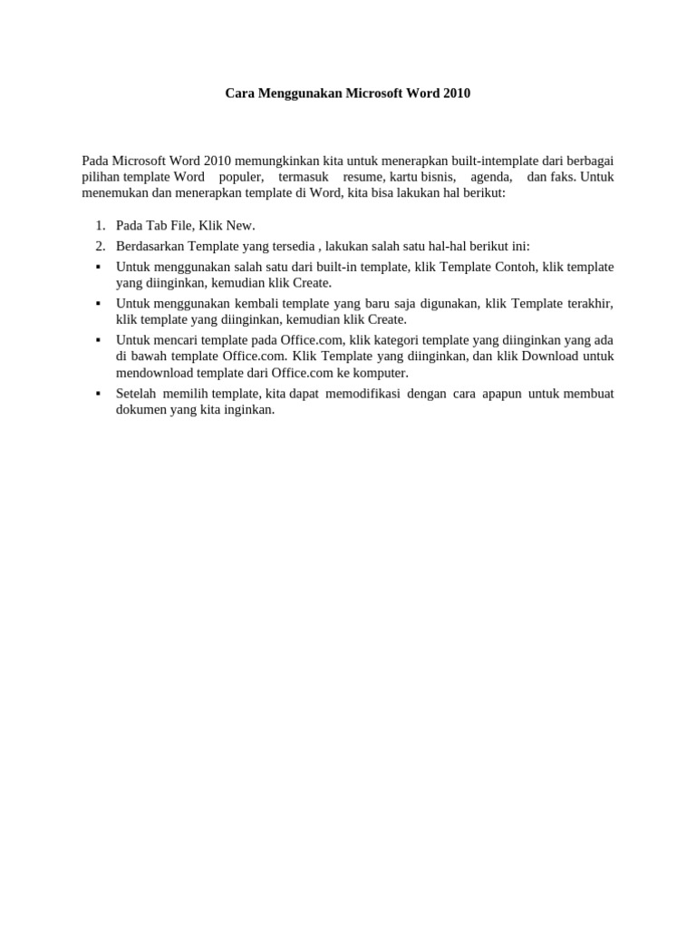 Cara Menggunakan Microsoft Word 2010 | PDF