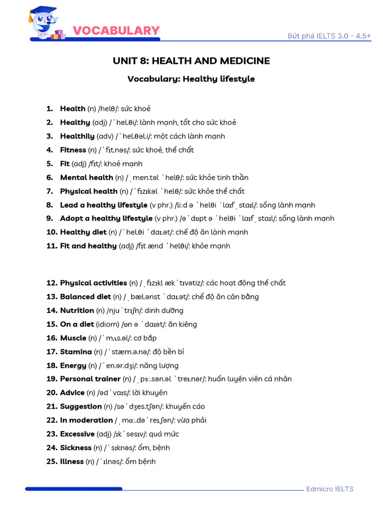 Khóa 2 - Unit 8 - Health and Medicine | PDF
