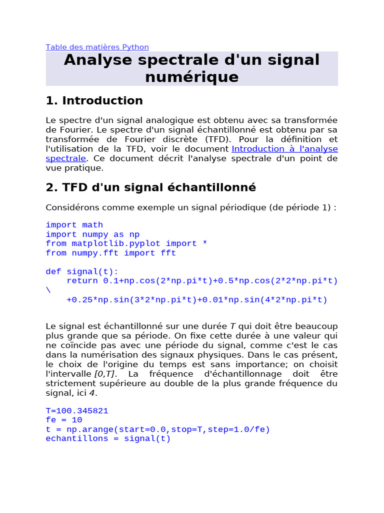 Analyse Spectrale Du Signal | PDF