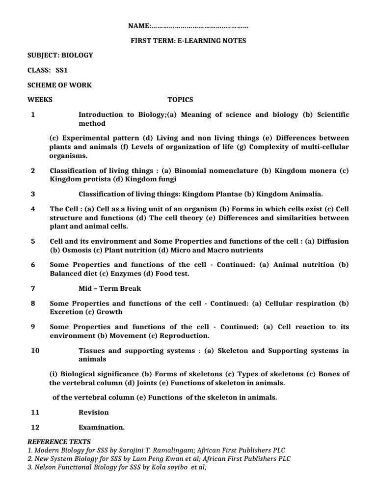 Original biology first term SS1note | PDF