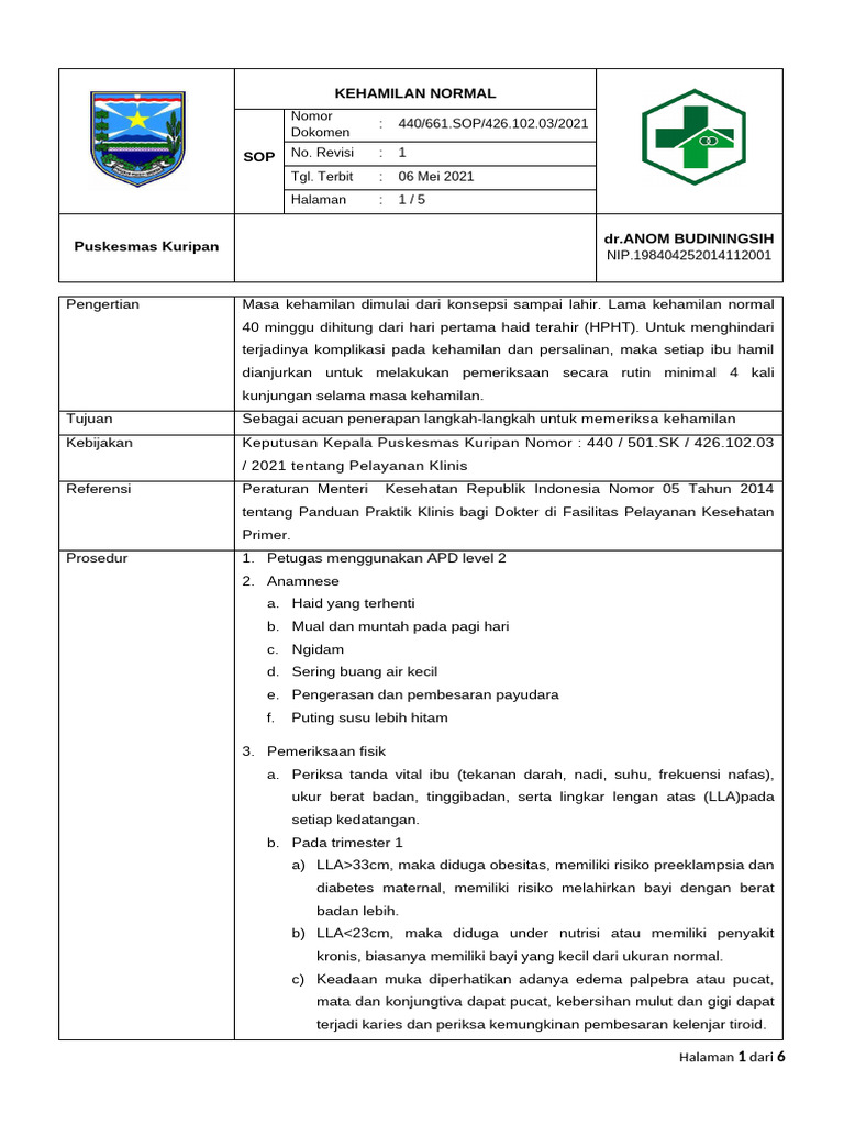 Sop Kehamilan Normal 661 | PDF