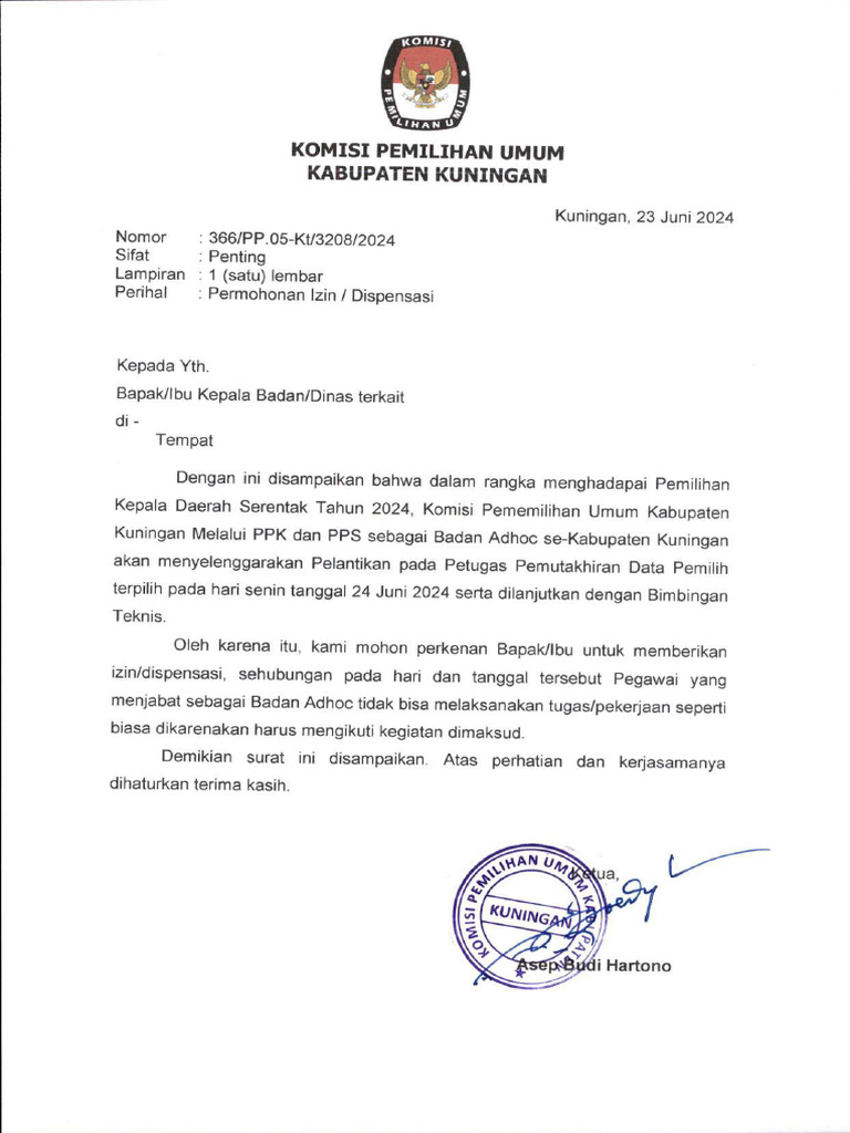 Surat Dispensasi PPK Dan PPS Pilkada 2024 | PDF