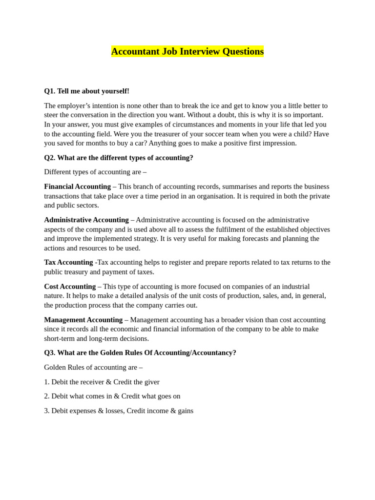 Accountant Job Interview Questions | PDF