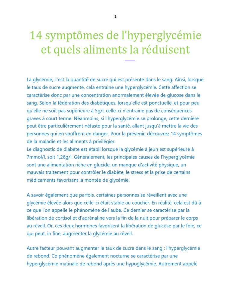 14 Symptômes de L'hyperglycémie | PDF