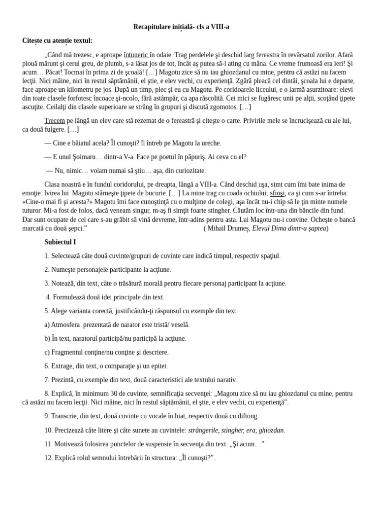 Recapitulare Initială 1 | PDF