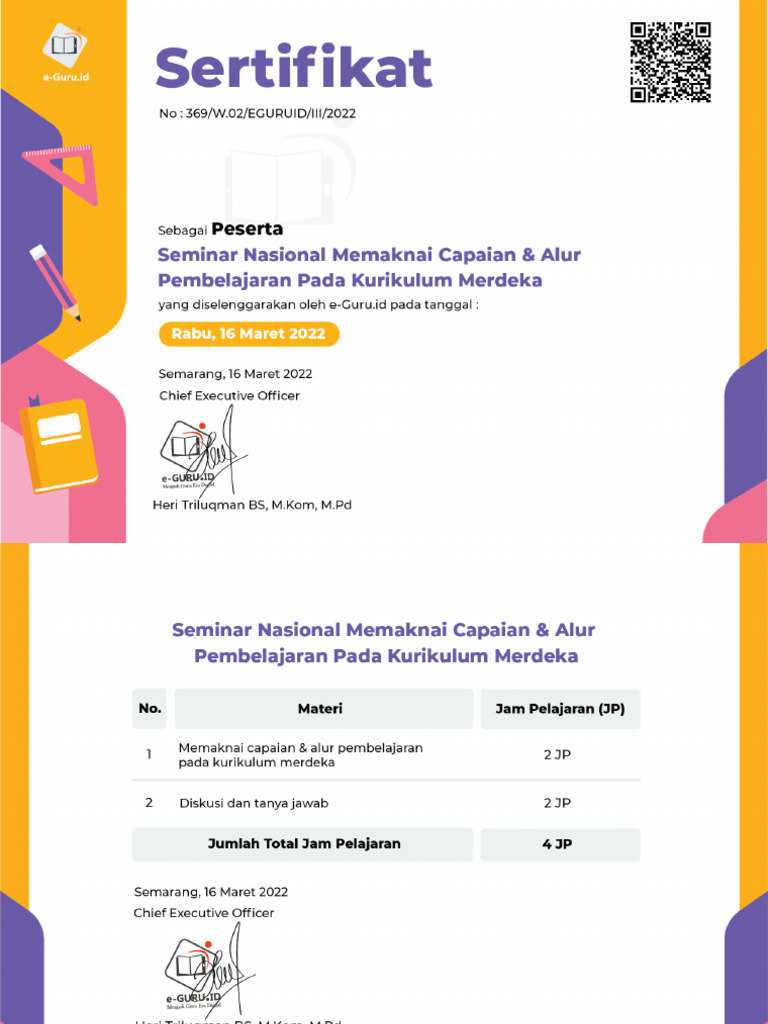 Sertifikat Peserta Semnas 16 Maret | PDF